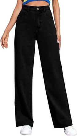 ORANDESIGNE Jeans Femme Taille Haute Coupe Droite Straight Fit Jeans Baggy Jambes Larges Pantalon Automne Hiver Elastique Classique en Denim Jean Coupe Boyfriend 