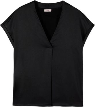 Oltre Femme, Blouses et Chemises, Noir, Taille: 38 FR T-shirt bicolore &agrave; col en V