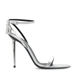 Tom Ford Femme, Chaussures, Gris, Taille: 37 1/2 EU Sandale Nue Pointue &agrave; Verrou en Cuir Nappa Lamin&eacute;