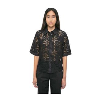 Meimeij Spitzen Sangallo Bluse - - Blouses & Shirts - Damen - Schwarzk - S