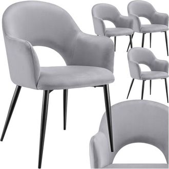 TecTake Lot de 4 Chaises de Salle &agrave; Manger rembourr&eacute;es Modernes Velours Fauteuil Salon Chaise Scandinave Pieds en Acier laqu&eacute; &Eacute;l&eacute;gant avec Accoudoirs Chaise p