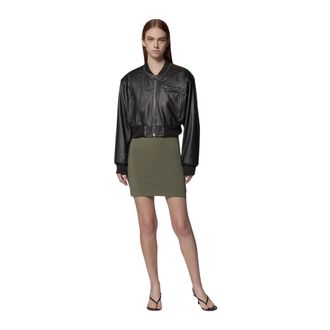 John Richmond Schwarze Bomberjacke aus Kunstleder mit gerippten Details - - Jackets - Damen - Schwarzk - M