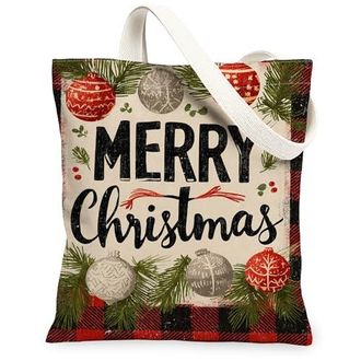 Generic Sacs fourre-tout en toile de pommes de pin de No&euml;l, motif vacances, sacs d&eacute;picerie r&eacute;utilisables, rustiques, l&eacute;gers, lavables avec bandouli&egrave;re pour vo