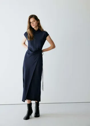 Mango Robe col montant crois&eacute; bleu marine fonc&eacute; - Femme - XXL - MANGO