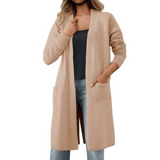 Generic 2026 Printemps &Eacute;l&eacute;gant Cardigan Long Tricot Pull Wrap Automne Hiver Manteau Doux Ouvert Devant Duster Outwear Blouse D&eacute;contract&eacute;e, kaki, Taille unique