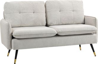 HOMCOM 2-Sitzer-Sofa, Wohnzimmersofa in Leinenstoff 139 cm, gepolsterte Sitzkissen gepolsterte Rückenlehne S-Federn Stahlfüße, modernes Sofa für Schlafzimmer