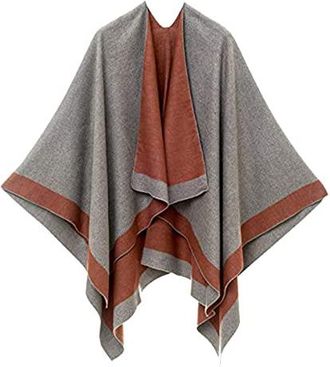 Generic Poncho Femme Hiver Chaud Chale Femme Hiver Chaud Cape Femme Effet enveloppant Ch&acirc;le &Eacute;l&eacute;gant Coloris Contrast&eacute;s Coupe-Vent Automne-Printemps