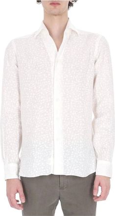 Barba Homme, Chemises, Blanc, Taille: L Camicia collo paramontura in lino jacquard linea Culto