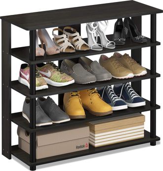 Furinno Breites Schuhregal 5 Ablageflächen, holz, Espresso, 29.97 x 80 x 74.8 cm