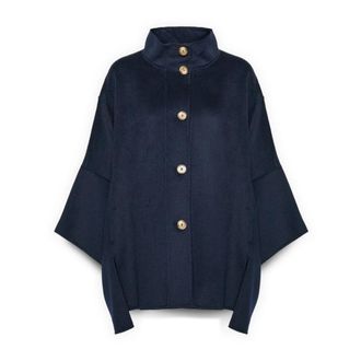 Elena Miro Doppellagiger Mantel mit hohem Kragen - - Coats - Damen - Blau - L/XL