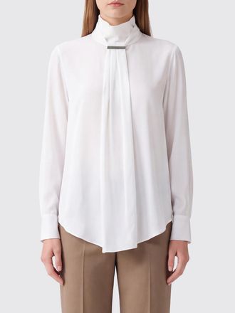 Brunello Cucinelli Blouse &agrave; col montant en coton m&eacute;lang&eacute; avec broderie Monili