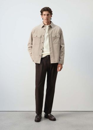 Mango Surchemise velours c&ocirc;tel&eacute; poches gris clair/pastel - Homme - XXL - MANGO MAN