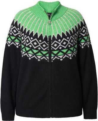 Ulla Popken Strickjacke Norweger-Strickjacke Stehkragen Rei&szlig;verschluss