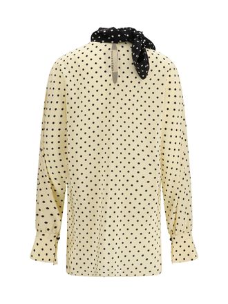 Valentino Womens Polka Dot Blouse With Side Bow Betulla-Nero Silk Shirt Betulla/nero