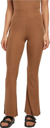 Urban Classics Damen Ladies High Waist Rib Flared Leggings darktaupe, L