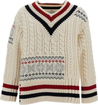 Thom Browne Pullover mit Zopfmuster- Fair Isle und V-Ausschnitt - - Knitwear - Herren - Wei&szlig; - S