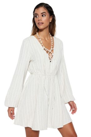 Trendyol Trendyol Damen Dress Mini Smock Kleid Regular Fit Strickkleid, Natur, 36