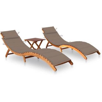vidaXL Sonnenliegen 2 Stk. mit Tisch und Auflagen Massivholz Akazie vidaXL