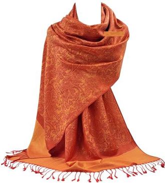 GFM Écharpe douce style pashmina avec motifs floraux cachemire en relief (P093),.P093-crtnrgnrg-oranges rouges, L