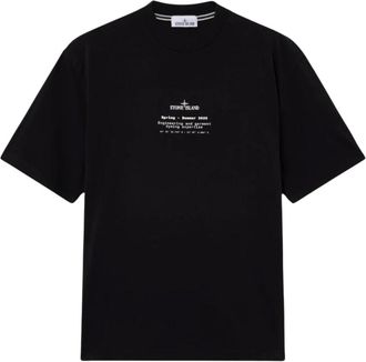 Stone Island Homme, Tops, Noir, Taille: XL Print Cotton Jersey T-Shirt