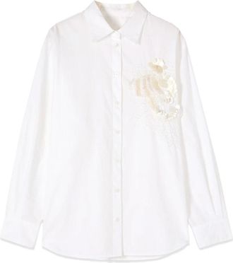 Oltre Femme, Blouses et Chemises, Blanc, Taille: 42 FR Chemise en coton avec broderie florale