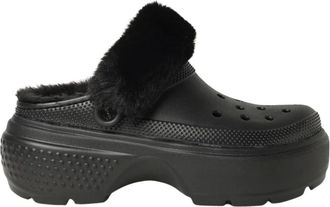 Crocs Femme, Chaussures, Noir, Taille: 36 EU Sabots plateforme avec bordure en fausse fourrure