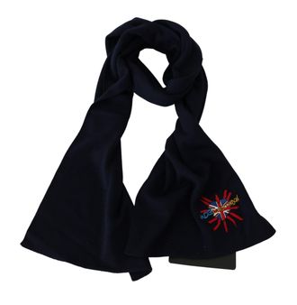 Dolce & Gabbana Mens Blue dgloveslondon Wrap Shawl Wool Scarf Virgin