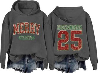 Generic Sweat à capuche de Noël à manches longues pour femme, chandail surdimensionné imprimé pour femme, chandail ample et décontracté pour entraînement, fêt