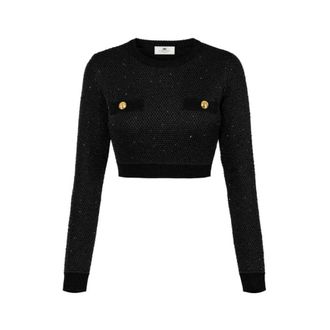 Elisabetta Franchi Femme, Pulls, Noir, Taille: 42 FR Top en maille avec sequins