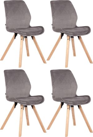 Clp 4er Set Stuhl Luna Kunststoff I Stoff I Samt I Kunstleder I Lehnstuhl mit Holzgestell, Farbe:grau, Material:Samt