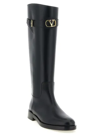 Valentino Garavani Womens Black Calfskin Over The Knee Shoe