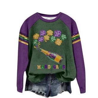 Generic Pull &agrave; manches longues pour homme et femme - Motif bouteille de champagne - Motif floral - Pull de f&ecirc;te - Mardi Gras - Unisexe - Tenue de carnaval - P