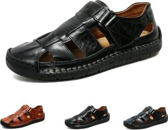 Generic Sandales élégantes en cuir creux pour homme - Bout fermé - Antidérapantes - Chaussures de randonnée - Sandales dété antidérapantes avec sangle réglabl