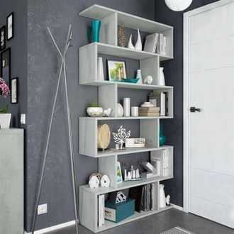 Dmora Joliet Bücherregal, Hohes doppelseitiges Bücherregal, Trennregal mit 5 Regalen, Modernes Büroregal, 80x24h192 cm, Betongrau