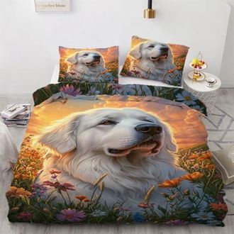 Generic Housse de Couette 200x200 Adulte, Chien des Pyr&eacute;n&eacute;es sur lherbe Microfibre Parure de Lit 2 Personnes avec Fermeture &Eacute;clair, Ensemble de Literie Doux C