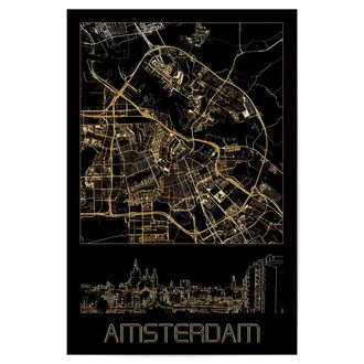 artboxONE Poster 30x20 cm Städte Amsterdam Gold hochwertiger Design Kunstdruck - Bild stadtplan City Holland