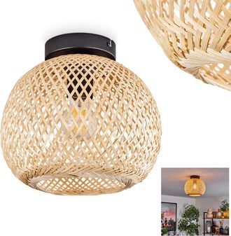 HOFSTEIN Deckenleuchte Bauro, moderne Deckenlampe aus Metall/Bambus in Schwarz/Natur, runde Leuchte (Ø 25 cm) im Boho-Style mit tollem Lichteffekt, 1-flammig, 
