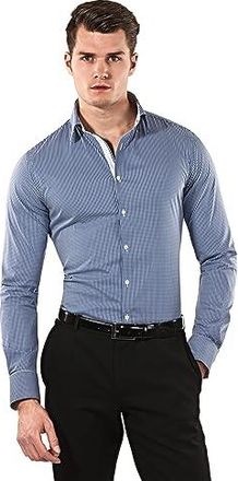 Vincenzo Boretti Chemise Homme, Coupe particulièrement cintrée Body-fit, élastique-défroissable, mélange de Coton, Manches-Longues, col Kent, à Carreaux - Facile à Rep