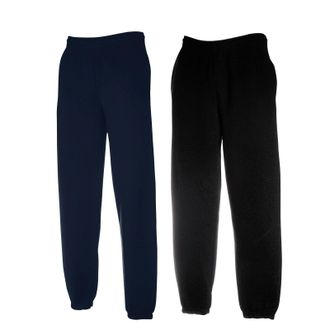 Fruit Of The Loom Classic Jog Pants Herren Jogginghose mit offenem oder elastischem Beinabschluss, Größe:XL, Farbe: 1x Deep Navy + 1x Schwarz + 1 HL Kauf Notizblock