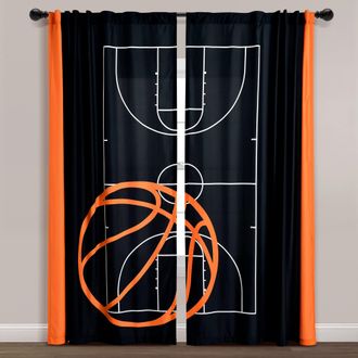 Lush D&eacute;cor Basketball-Vorh&auml;nge, 213,4 x 132,1 cm, Schwarz/Orange