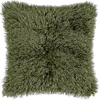 furn. Furn Rowan Kissen mit Polyesterfüllung - Weiches Dekokissen im mongolischen Stil aus Kunstfell mit Samtrückseite (Khaki - 50x50cm)
