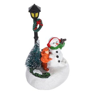 DOITOOL Led-beleuchtete Weihnachtsfigur Schneemann aus Resin mit Batteriebetriebenem Stra&szlig;enlaternen-dekor Detailreiche Kleine Weihnachtsdeko f&uuml;r Tisch Regal 