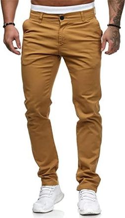 ORANDESIGNE Pantalon Chino Homme Coupe Ajustée Pantalons Longs daffaires A Jaune XXL