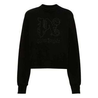 Palm Angels Femme, Sweatshirts et sweats &agrave; capuche, Noir, Taille: 40 FR Monogram Statement SweaT-shirt