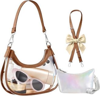 Generic Sac &agrave; main transparent avec sangle r&eacute;glable et portefeuille pour femme, convient pour les concerts, les &eacute;v&eacute;nements sportifs et les voyages, marron fon