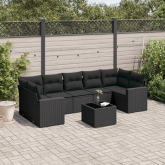 vidaXL Vidaxl - Salon de jardin 8 pcs avec coussins noir r&eacute;sine tress&eacute;e