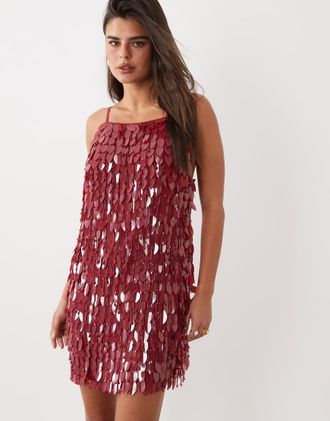Asos verziertes Mini-Kleid mit Perlen in Dunkelrot