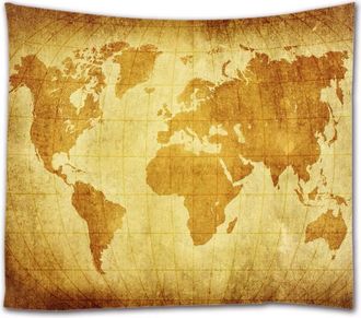 A.Monamour Wandteppiche Vintage Alte Braune Gelbe Weltkarte Geschichte Liebhaber Themen Kunst Textil Stoff Wandbehang Tapisserie Vorh&auml;nge Tischdecke Tagesdecke S