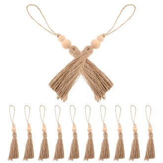 Angoily 12 St&uuml;ck Jutequasten mit Holzperlen Rustikale H&auml;ngeanh&auml;nger aus Juteseil f&uuml;r Weihnachtsbaum Selbstgemacht Bastelarbeiten und Landhaus Wohndekor