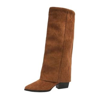 Generic Bottes hautes pour femme - Larges mollets - Couleur unie - Bout pointu - &Eacute;l&eacute;gantes - Talon &eacute;pais - Confortables - &Agrave; enfiler - Pour f&ecirc;tes en plein air,